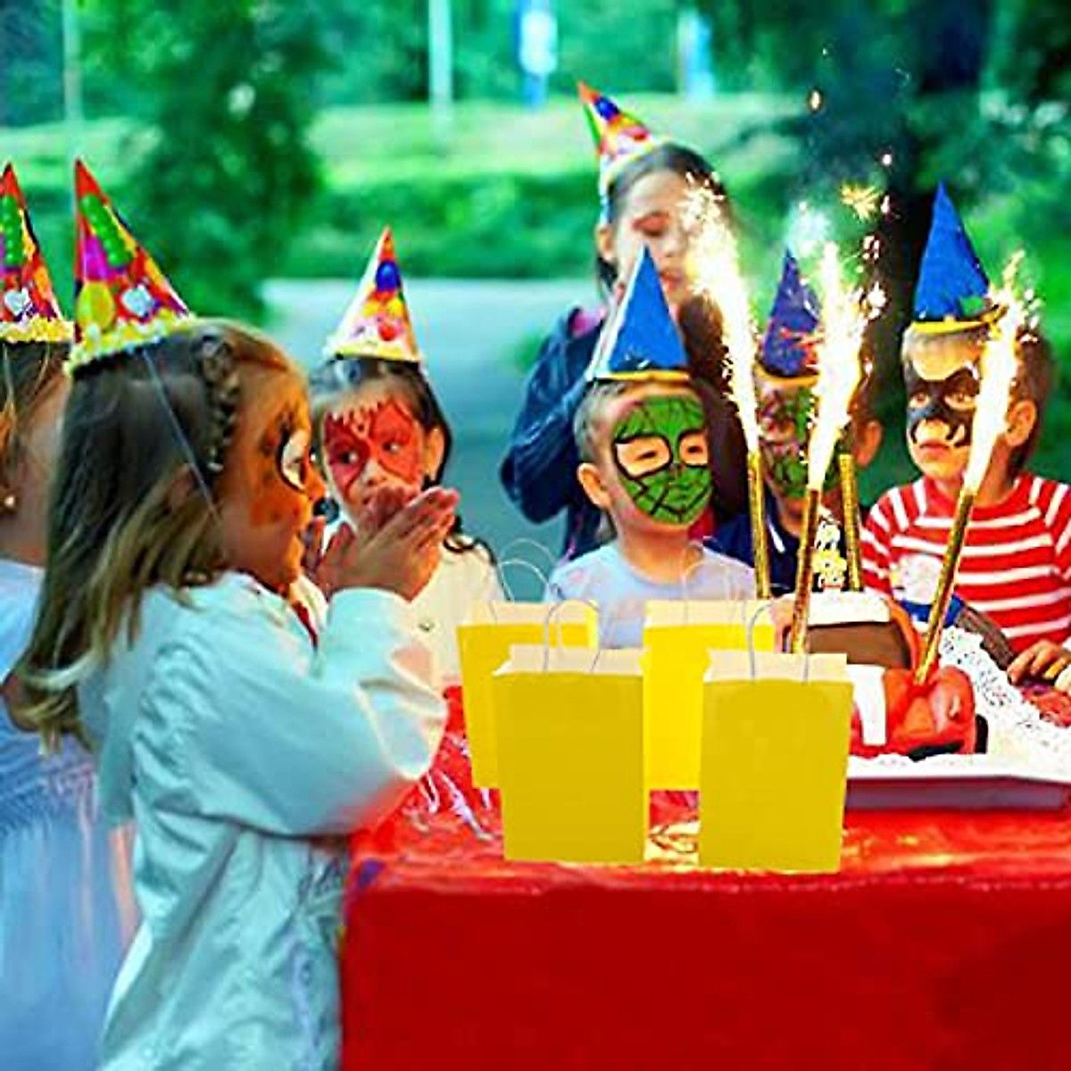 ysmile 24 ct Gift Kraft Paper Bag with Handle for Birthday Party Favor for Present in Bulk 8.2x5.9x3.1 from Yellow