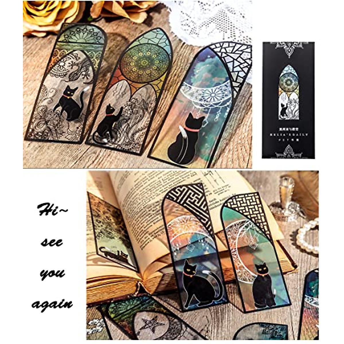 BLBMH 9PCS Cool Cat Bookmarks Set Cute Animal Bookmarks for Women Kids Girls Book Lovers Book Marks Bulk for Book Club Classroom Gifts for Students