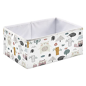 Kigai Cute Bear Fox Hedgehog Cube Storage Bins - 11x11x11 In Large Foldable Storage Basket Fabric Storage Baskes Organizer for Toys, Books, Shelves, Closet, Home Decor