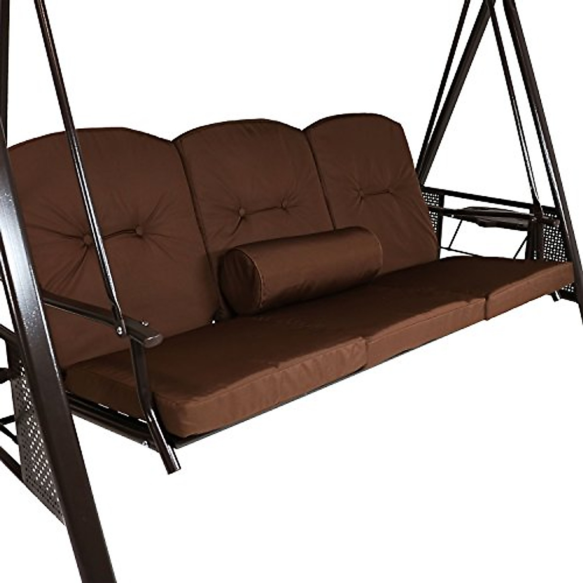 Sunnydaze 3-Person Steel Patio Swing Bench with Adjustable Tilt Canopy - Cushions and Pillow Included - Brown