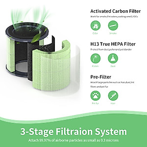 SAKEGDY True HEPA Replacement Filter, Compatible with TEC.BEAN JH50G-M Purifier/A Aromacare Purifier, part# 22902 / Homvana H201 Purifier, 3-IN-1Filtration, 2 Pack.