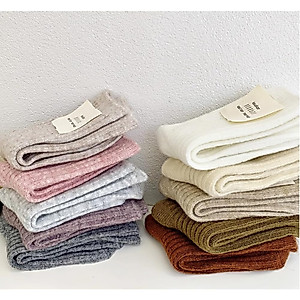 6 Pairs Women Natural Tones Color Crew Socks Girls Wool Socks Aesthetic Socks Knit Boot Socks Warm Novelty Casual Dress Socks (6 Pack Beige Tones)