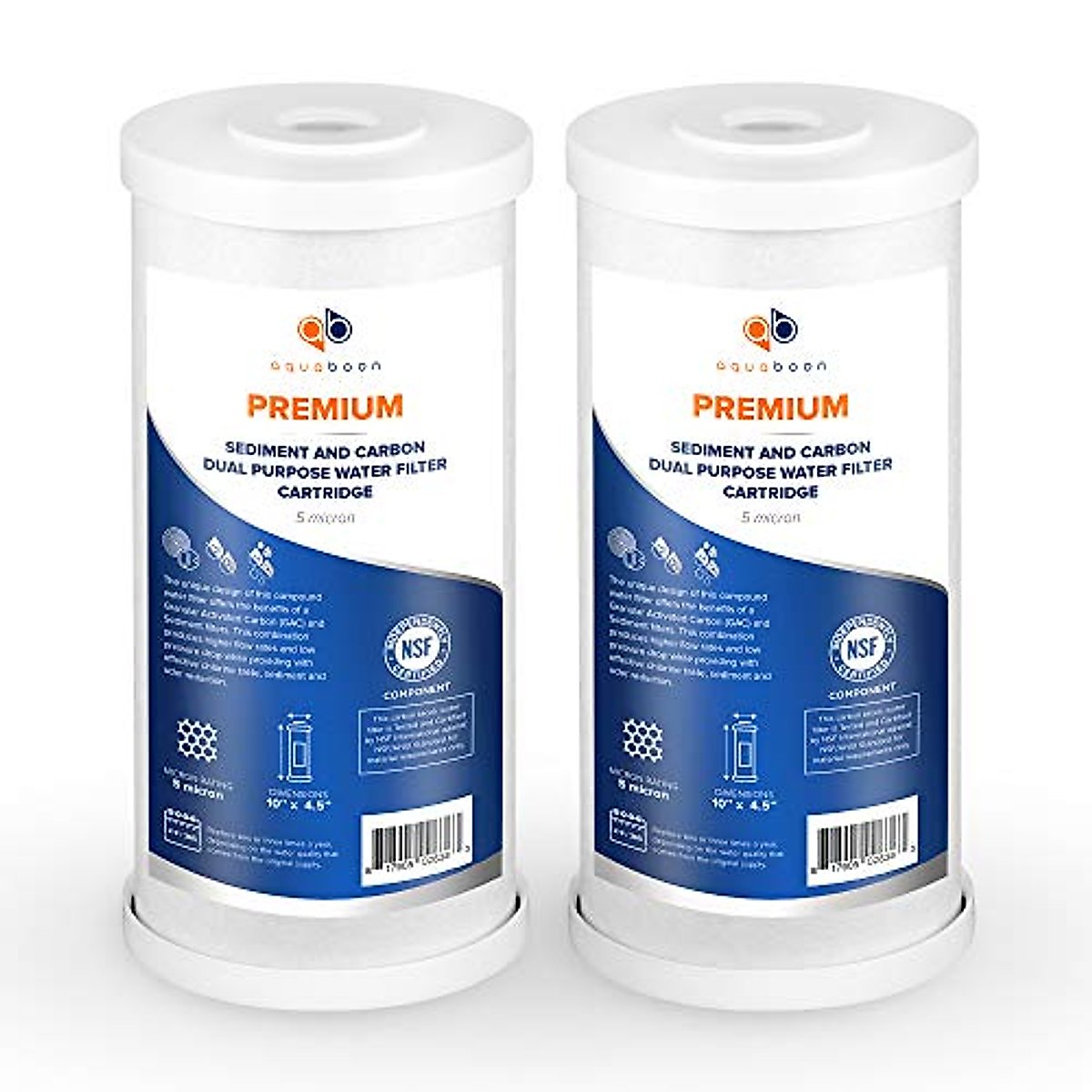 Aquaboon 10" x 4.5" 2 Pack Whole House Water Filter Cartridge 5 Micron - Sediment and Carbon Water Filter Cartridge Replacement Сompatible with GE FXHTC, GXWH35F, GXWH30C, GXWH40L, WHKF-GD25BB
