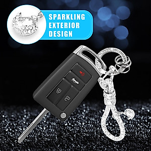 Ziciner Bling Crystal Car KeyChains for Women & Girls, Car Key Chain Glitter Key Ring, Universal Bling Key Chain Accessories (White)