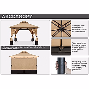 ABCCANOPY 10'x12' Outdoor Gazebo, Double Roof Patio Gazebo with Shade Curtains, Beige