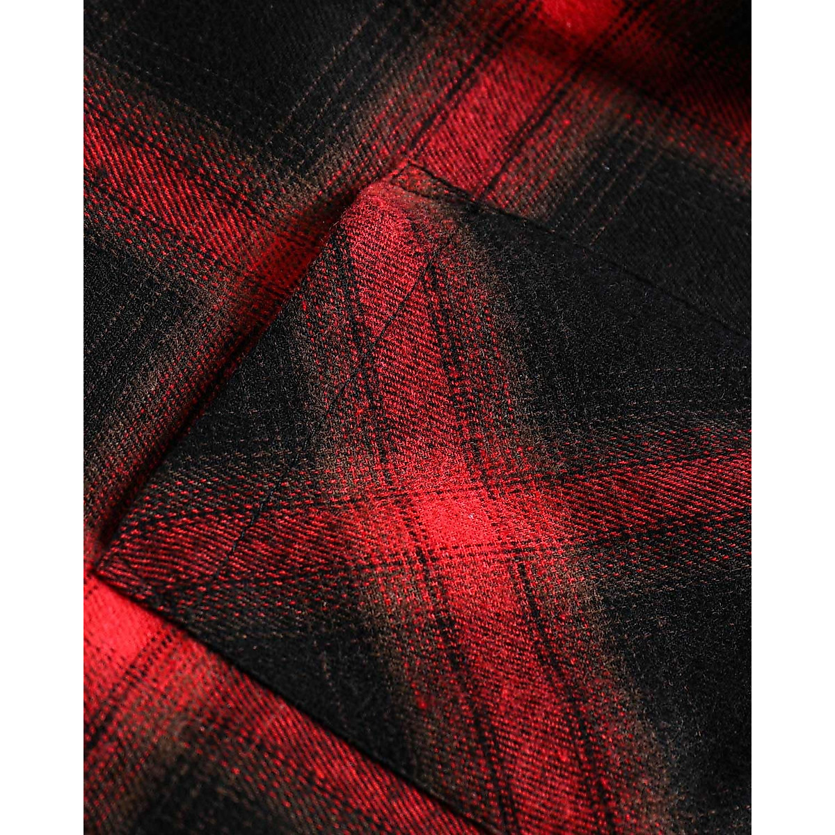 Mens Hooded Flannel Plaid Button Shirt Lightweight Long Sleeve Shirt Jackets with Hood Red Black