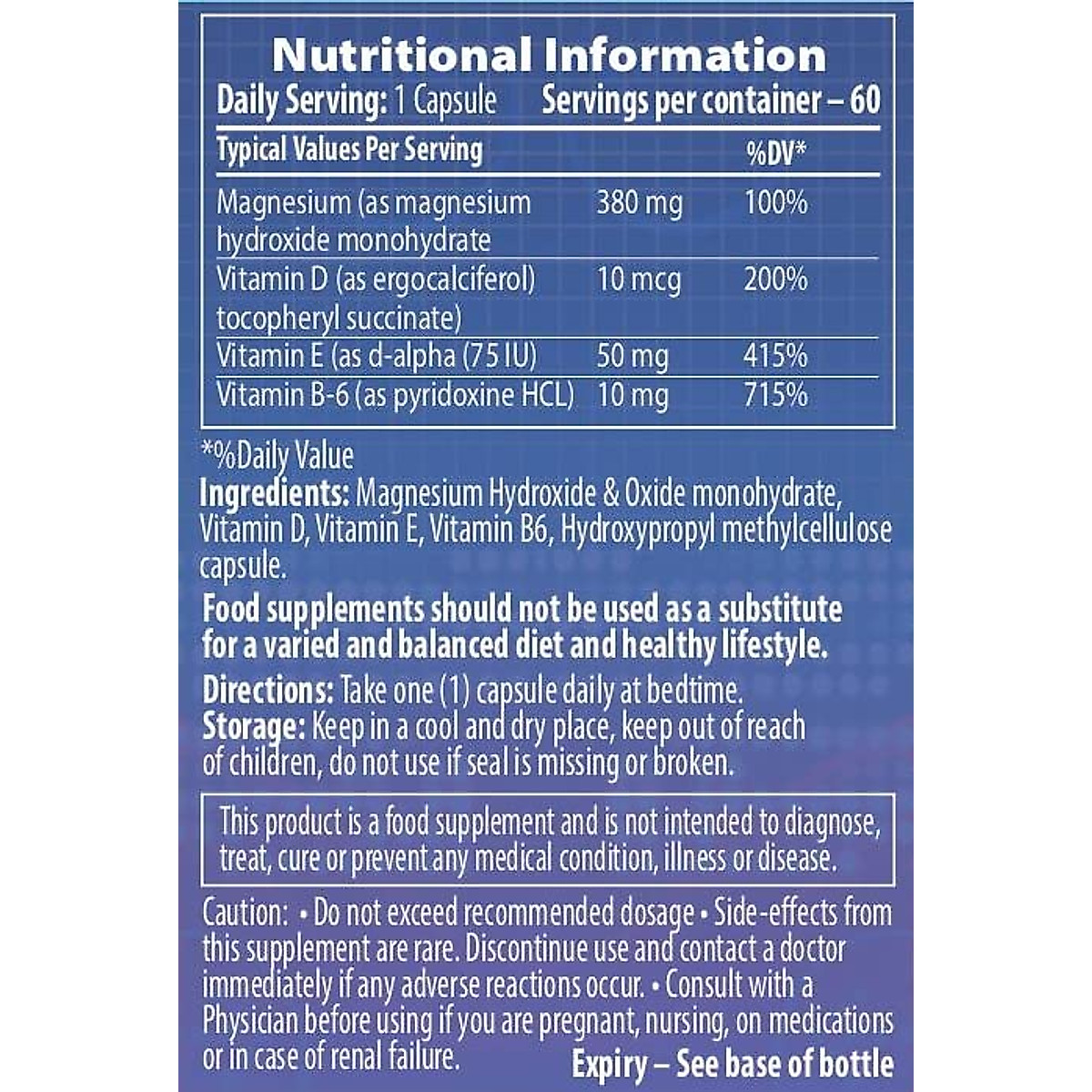 High Absorption Magnesium for Leg Cramps,tensed Muscles, Supports Muscles Function with Vitamins B6, D, E, 380mg Magnesium, 60 Servings