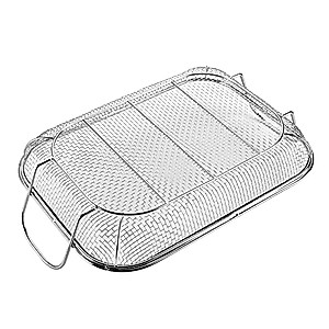 WUWEOT Grill Basket, Vegetable Barbecue Basket, 15" x 11" Stainless Steel Square Wire Mesh Grilling Basket Roasting Pan with Two Handles for Vegetables, Chicken, Meats and Fish