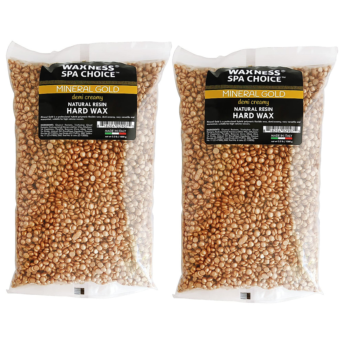 Waxness Spa Choice Mineral Gold Demi Creamy Hard Wax Beads 2.2 lb / 1 kg Pack of 2