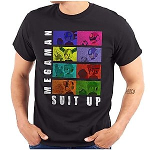Classic Video Game Mega Man Suit Up Graphic T Shirt Men or Women Black