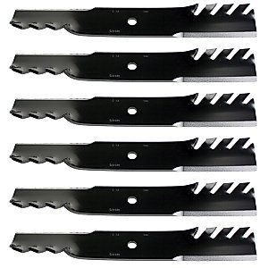 USA Mower Blades (6 MB022BP Toothed High-Lift for Bad Boy 038000300 Jacobsen 390665 Length 18 in. Width 2-1/2 in. Thickness .203 in. Center Hole 5/8 in. 36 in. 52 in. 54 in. Deck