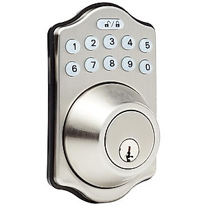 Amazon Basics Traditional Electronic Keypad Deadbolt Door Lock, Keyed Entry Option, Traditional, Satin Nickel