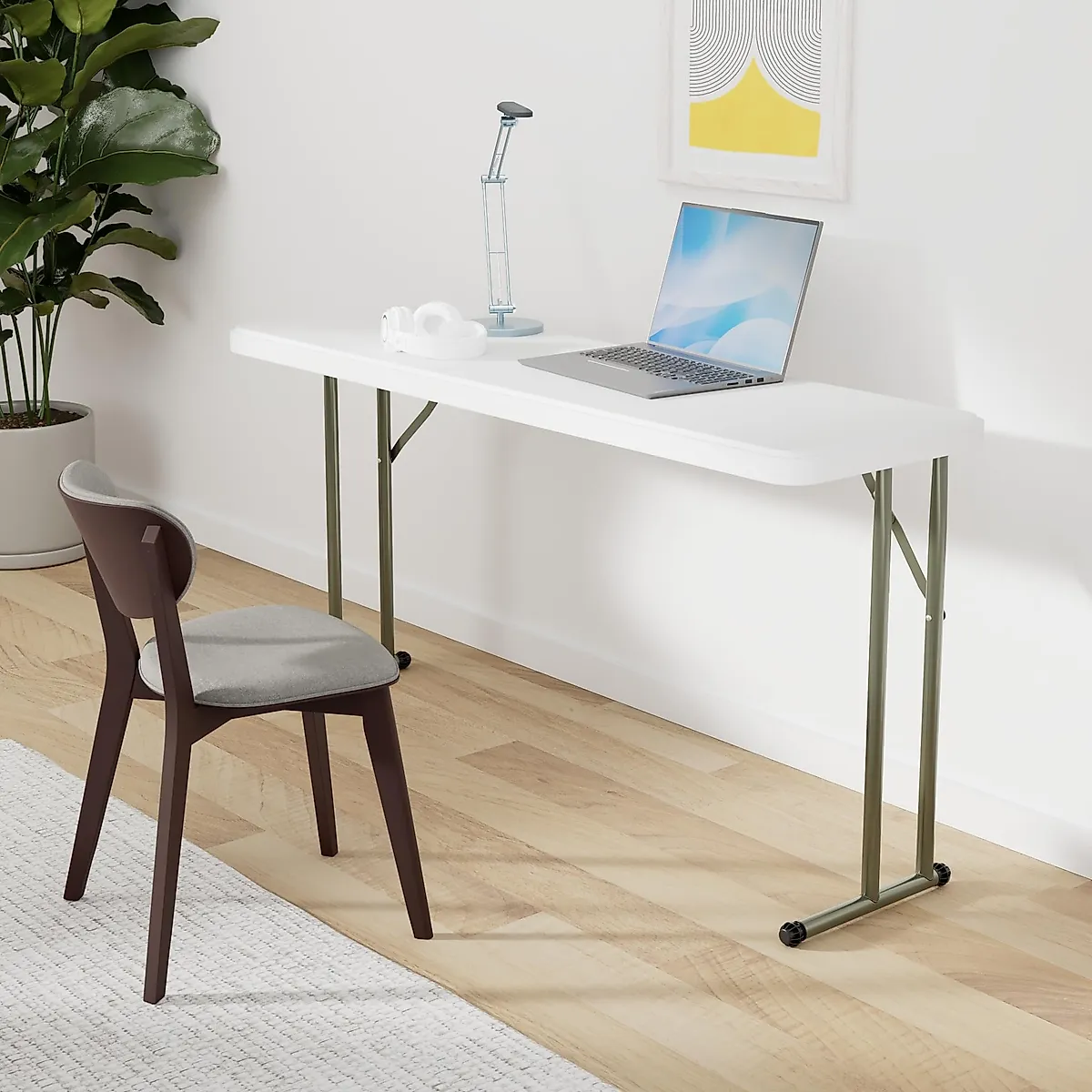 PRO&Family White Rectangle Adjustable Desk Seminar Folding Table Conference Conference Table Plastic Table Banquet Tables Skinny Folding Table (5, 18" x 60")