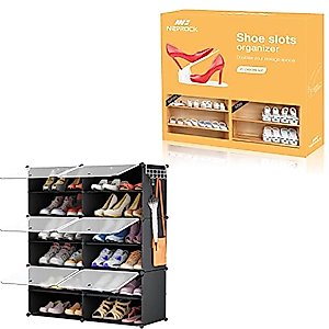 Neprock 20-Pack White Shoe Slots Organizer Bundle with 6 Tier Black Shoe Rack Organizer