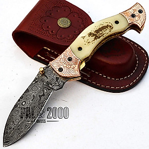 PAL 2000 KNIVES POC-9689 Handmade Damasccus Steel Hunting Folding Pocket Knife