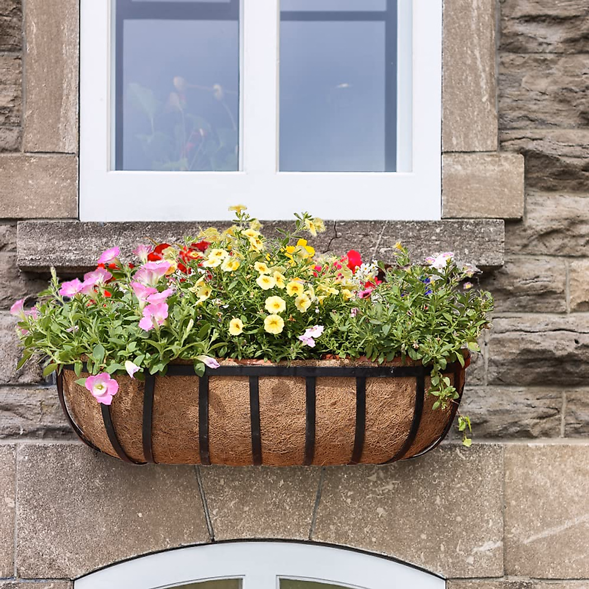 2 Pack Trough Coco Liner Fiber Replacement for Planters, 24/30/36/48 inch Half Moon Coconut Coir Planter for Window Box/Hanging Trough Planter, Garden Flower Vegetables Pot, Fence Flower Baskets