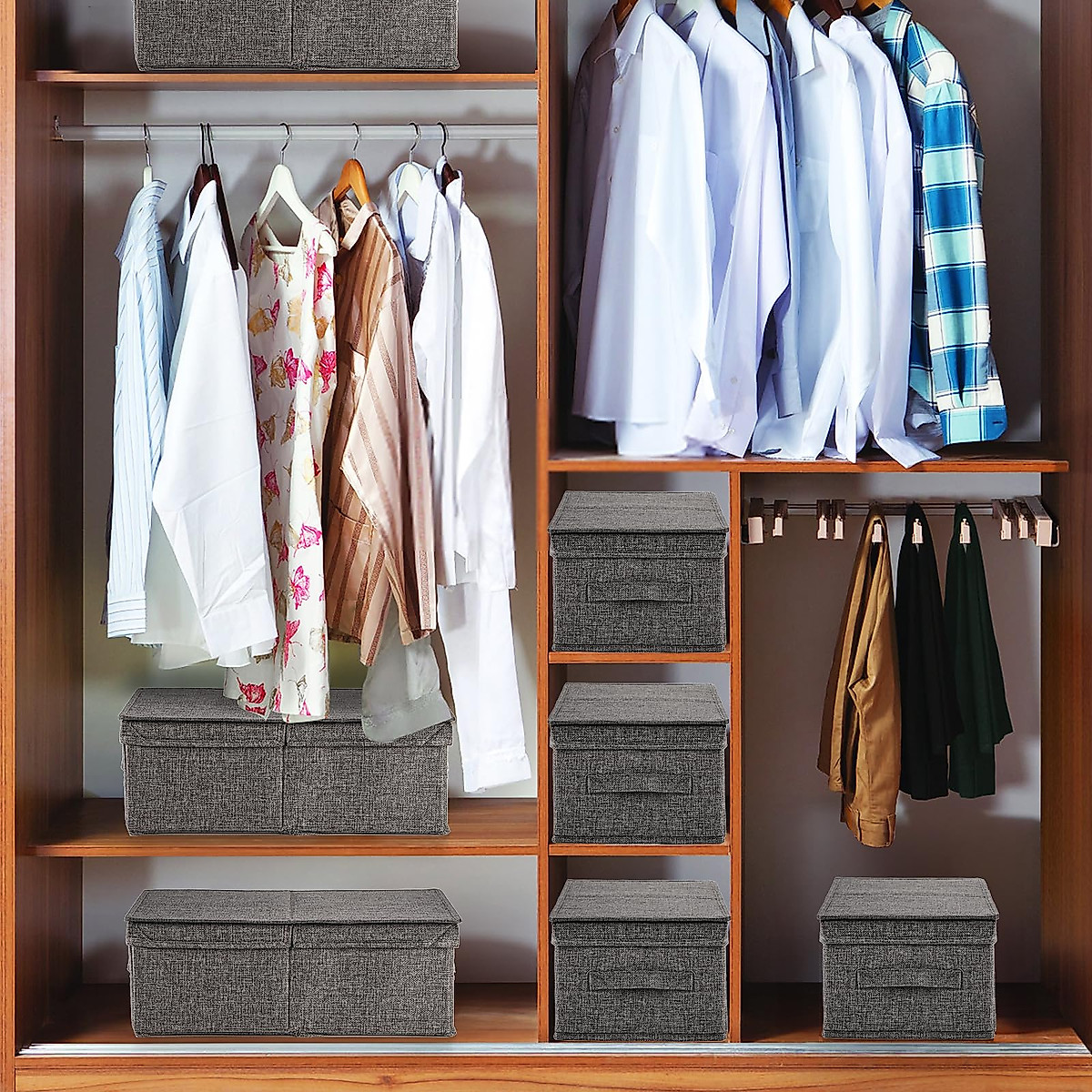 Dicunoy 3 Pack Fabric Storage Bins with Lids, Collapsible Foldable Storage Boxes with Handle for Organizing, Stackable Clothes Storage Cube Baskets for Shelves, Bedroom, Home, Nursery