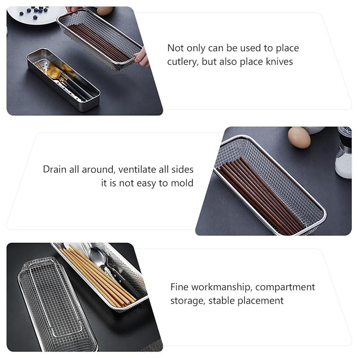 Cabilock Dishwasher Silverware Cutlery Basket Stainless Steel Flatware Drying Rack Countertop Utensil Holder Caddy Silver B