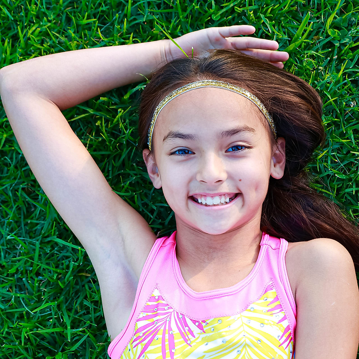 FROG SAC 6 Glitter Headbands for Girls, Adjustable Non Slip Thin Stretch Elastic Sports Headband for Teens, Cute Stretchy Athletic Sports Hair Accessories for Kids