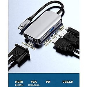 Feilx Ultra-Slim Data USB Hub，Type-C Docking Station Type C to HDMI-Compatible 4K to VGA USB Splitter Hub