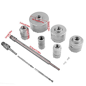 Core Drill Bit Set, 10Pcs Concrete Hole Saw Kit SDS Plus Extension Shank Tungsten Masonry Wall Hole Cutters for Drilling Brick Concrete Cement Stone Granite Marble