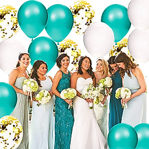 Teal Gold White Balloons Teal Gold Birthday Party Decorations Women 30pcs Balloons Teal Gold Bridal Shower Decorations/Turquoise Gold Wedding Teal White Balloons