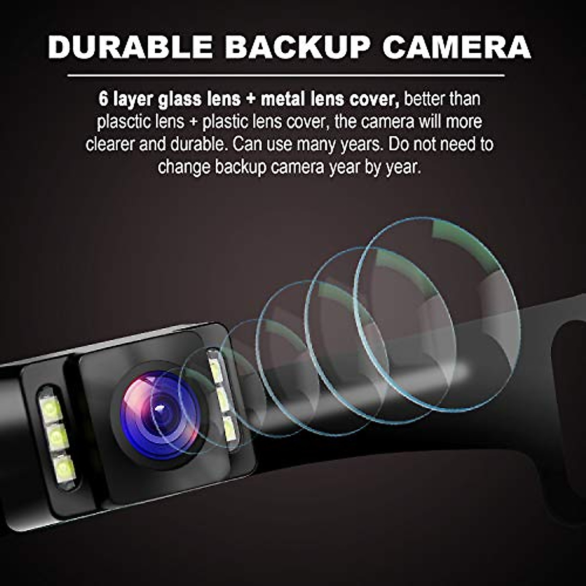 GLK Car Rear View Backup Camera HD License Plate Backup Camera with Wide View Angle 6 LED Night Vision Waterproof Front & Back up Camera, Guide Line On/Off