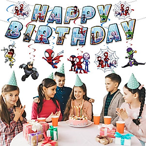 Spidey Birthday Party Decorations Happy Birthday Banner And Hanging Swirls For Birthday Party Supplies Party Decor