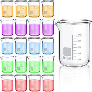 Tanlade 20 Pcs 100 ml Glass Beaker (GG-17), High Borosilicate Lab Beakers with Printed Graduation for Laboratory, School Projects, Science Themed Birthday Parties Daily Use