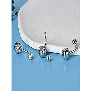 SILBERTALE Sterling Silver Belly Button Rings for Women Men CZ Navel Rings Curved Barbell Belly Rings Belly Piercing 10mm