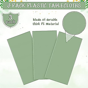 3Pack Sage Green Plastic Tablecloths for Rectangle Tables, Light Green Disposable Tablecloth, Waterproof Sage Green Table Cover for Birthday Bridal Wedding Baby Shower Party Decorations, 54 X 108Inch