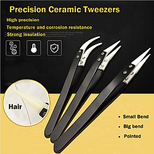 Utoolmart Straight Pointed Ceramic Tips Replaceable Heat Resistance Non-Conductive Heads for Ceramic Tweezers Black 2 Pairs