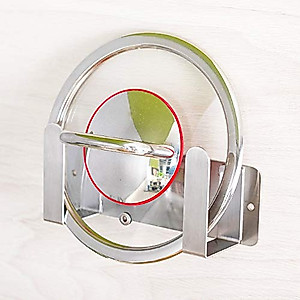 Pot Lid Rack, Wall Mounted 304 Stainless Steel Pan Lid Organizer Holder, 3M Self Adhesive, Kitchen Cooking Utensil Tool (Silver, Set of 2)
