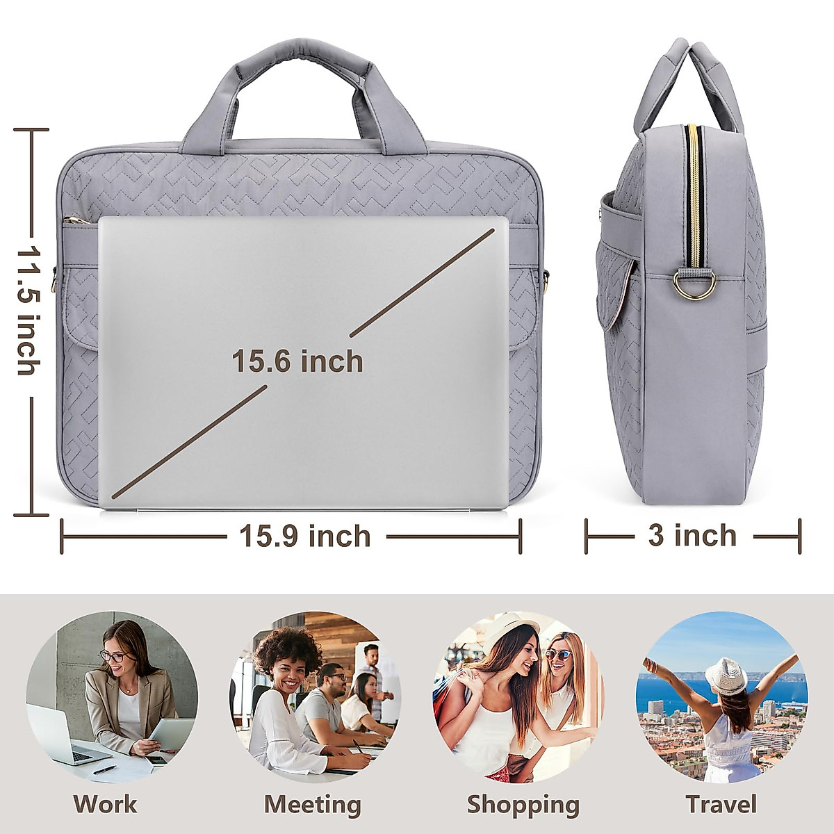 HXLGMD Laptop Bag 15.6 Inch Protective Laptop Shoulder Bag Computer Carrying Case Compatible with MacBook Pro 16 inch, HP, Dell, Lenovo, Asus, Messenger Office Bag with Strap - Grey