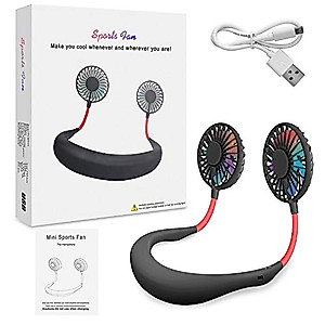 ANYPOWK Portable Neck Fan, USB Rechargeable Fan with 3 Speeds Adjustable, Neck Fans Portable Rechargable Prime with LED Lights - Black