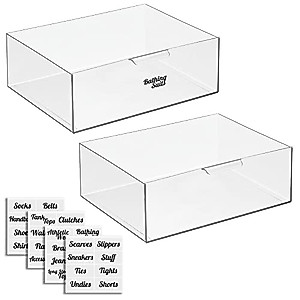 mDesign Plastic Closet Storage Organizer Bin Container with 32 Labels - Organizer for Drawers, Shelves, Bedroom, and Hallway Storage - 16" Long - 2 Pack + 32 Adhesive Labels - Clear