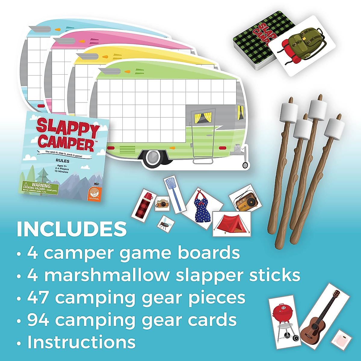 MindWare Slappy Camper Strategy Game - Think Fast and Fill Your Camper – for 2-4 Players – Ages 5 and Up