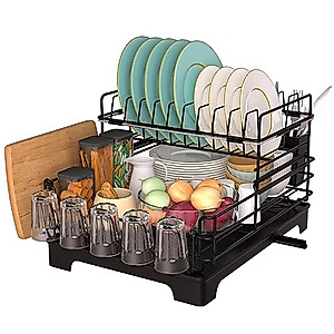 Zhithink Dish Drying Rack, Multifunctional Dish Rack, Kitchen Dish Drying Rack Dish Racks for Kitchen Counter Drying Rack for Kitchen Sink Drying Rack Kitchen, 2-Tier Pull Out Dish Drying Rack