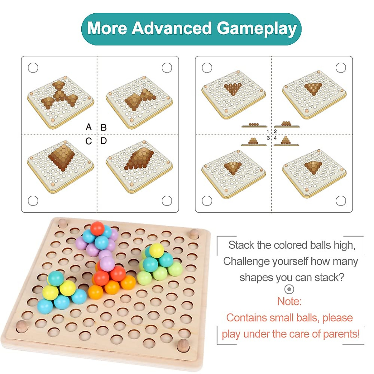 XISTEST Kids Wooden Toy, Children's Toys for 3 Years Old, Montessori Board, Fine Motor Early Education Color Recognition Chopsticks Clip Beads Hands Brain Training