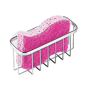 iDesign Gia Kitchen Sink Suction Holder for Sponges, Scrubbers, Soap, Kitchen, Bathroom, Set of 2, Stainless Steel