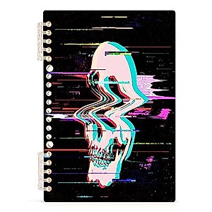 KJIZMO Cool Digital Skull Detachable Spiral Notebook with Durable Hardcover 60 Sheets Binding Note Book for Office Writing Diary