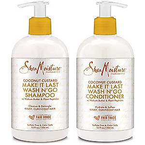 Shea Moisture Shampoo and Conditioner Set, Coconut Custard Make It Last Wash N’ Go Shampoo 13 Ounce, Coconut Custard Make It Last Wash N’ Go Conditioner 13 Ounce