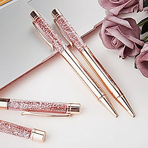 Ballpoint Pens, BYSOU 4pcs Rose Gold Metal Pen Refills Bling Dynamic Liquid Sand Pen Black Ink for Office Supplies