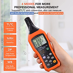 BROAIMX Digital Psychrometer Thermo-Hygrometer with Backlight, PT6508 Temperature and Humidity Meter Thermometer Hygrometer with Dew Point and Wet Bulb Temperature, 4*AAA Batteries Included