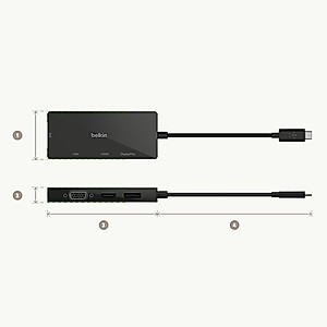 Belkin USB C Video Adapter, 4-in-1 MultiPort Adapter - USB C Video Adapter For MacBook Pro, MacBook Air, iPad Pro & Mac Mini - HDMI, VGA, DisplayPort, Or DVI Video Display W/ Tethered USB C Cable