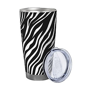 Zebra Print Tumbler with Lid and Straw 20oz Stainless Steel Car Cup for Hot and Cold Drinks, Double Wall Insulated Travel Coffee Mug Reusable Drink Thermos Cup Birthday Gifts