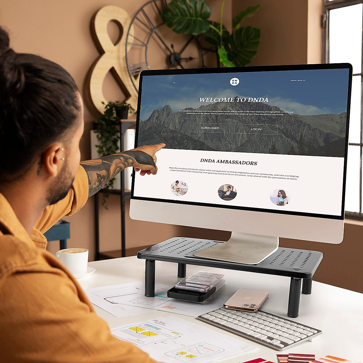 Across-Star 2 Pack Desktop Computer Riser For Monitor With Pen Slot,3 Height Adjustable Monitor Stand Riser With Airflow Vents, Metal Desk Riser Shelf Organizer For Laptop Printer TV(Black)