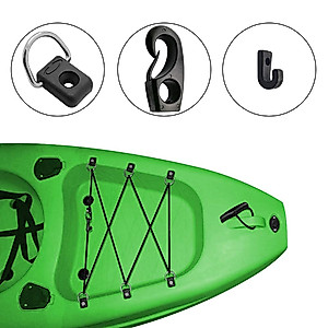 Kayak Deck Rigging Kit 8 Feet Bungee Cord with Bungee Cord Ends Hooks and Fishing D-Ring with 304 M6 Screw and 6 J-Hooks for Kayak Boat Canoe Outfitting Fishing Camping Kit