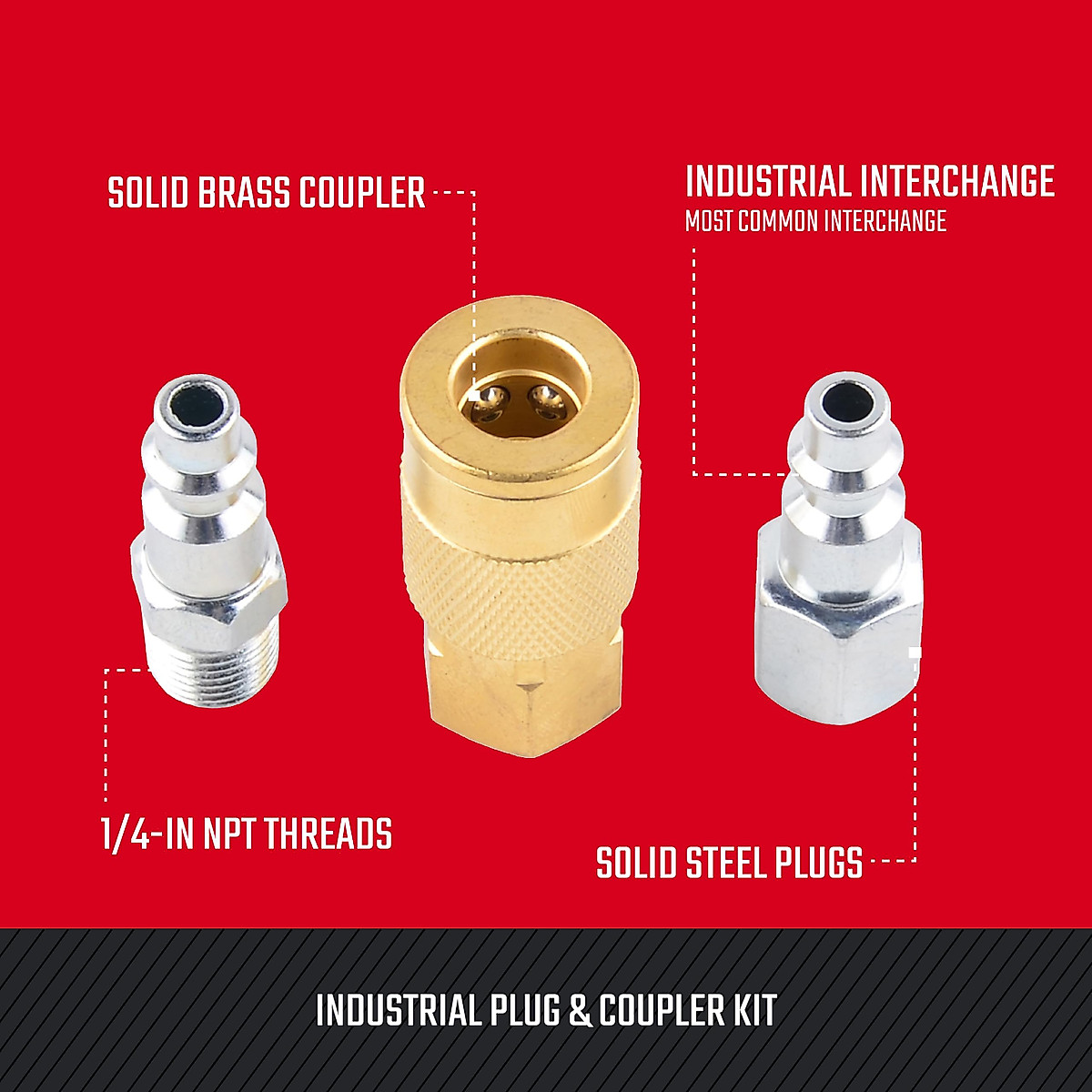 CRAFTSMAN 1/4-in NPT Universal Coupler/Plug Kit, 3-Piece, Industrial Interchange, Steel and Brass Construction