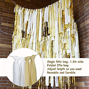 melody fantasy White Gold 200 Plastic Strips Streamer Backdrop, DIY Streamers Pastel Ribbon Fringe Curtain Backdrop for Birthday Bachelorette Wedding Baby Shower Party Decorations (NOT Pre-Assembled)